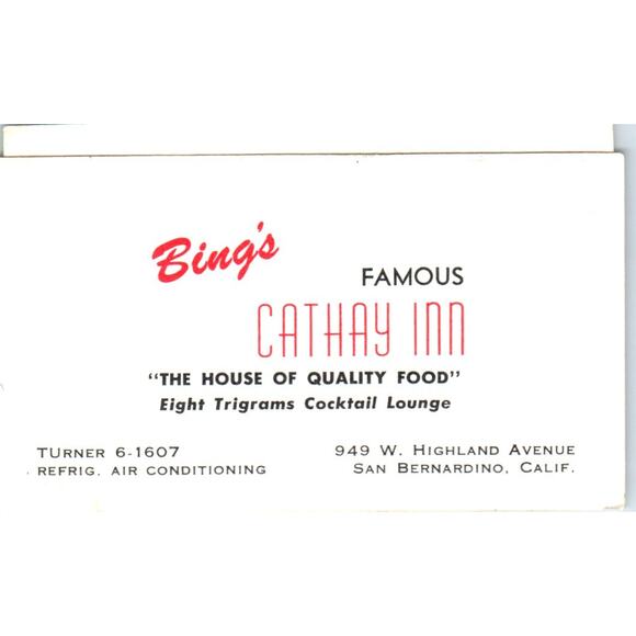None | Accents | Bings Famous Cathay Inn San Bernardino Ca Vintage ...